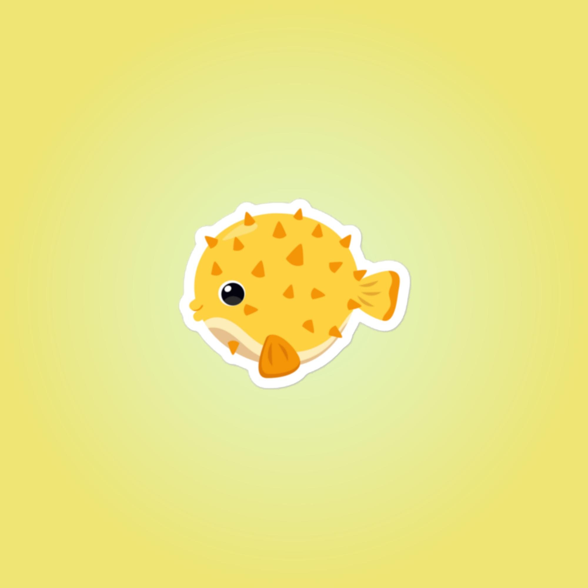 Puffer Fish Sticker, Aquatic, Cute, Tropical, Yellow Fish, Marine ...