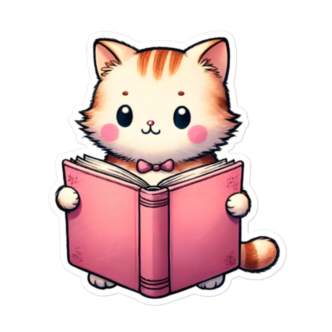 Cat Reading Book Sticker, Cat and Books, Reading Nook, Reading Corner ...