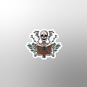 Skeleton Reading Book Sticker, Just One More Chapter, Reader, Librarian ...