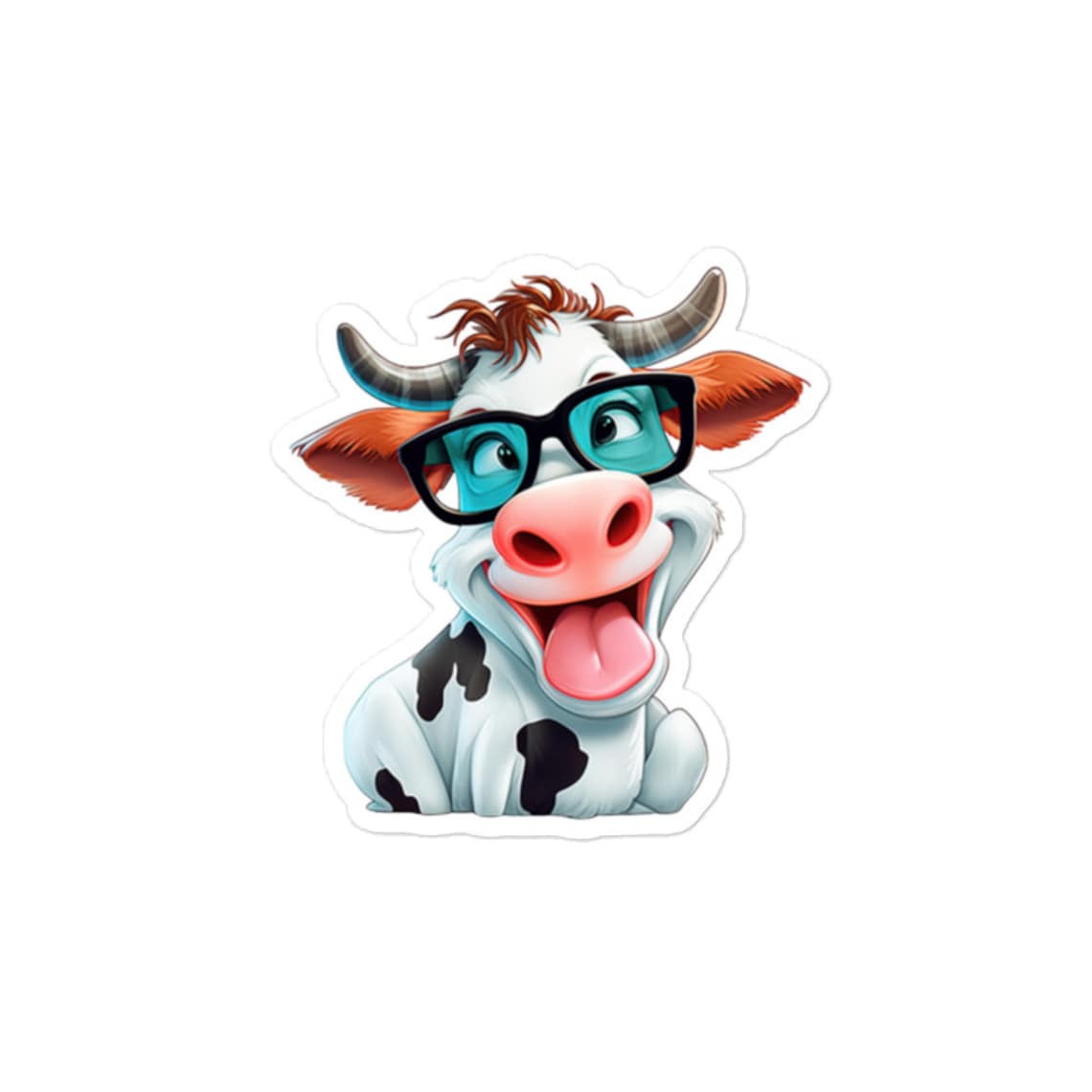 Goofy Cow With Glasses Sticker, Funny, Playful, Cow Lover, Farm Animal ...