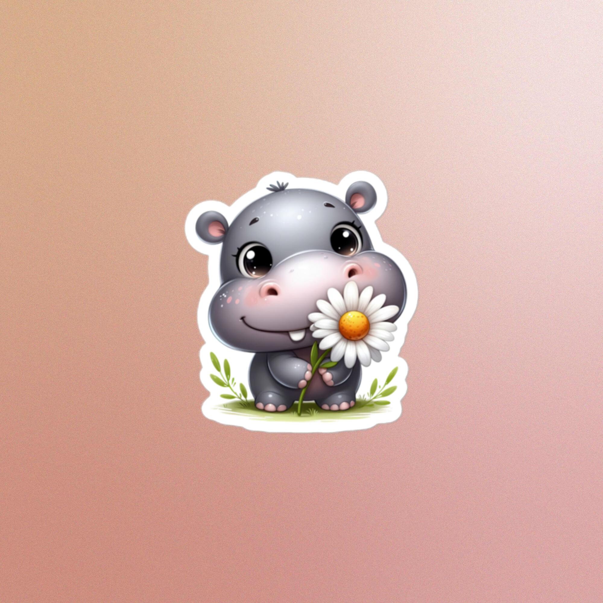 Hippo Sticker, Cute, Daisy, Flowers, Hippopotamus, Animal Art, Adorable ...
