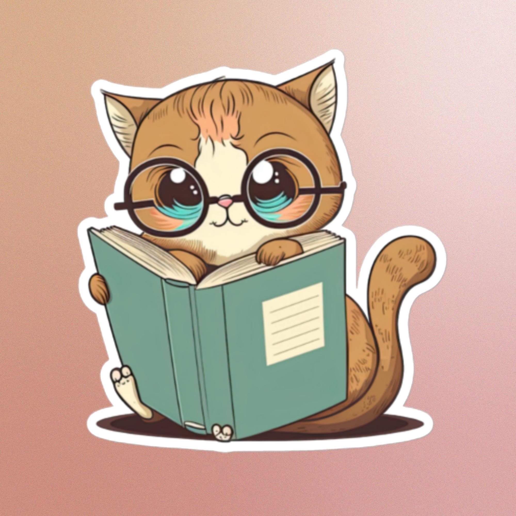 Funny Cat Reading Book Sticker: Geeky Bookworm Kitty - Etsy
