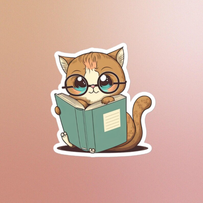 Funny Cat Reading Book Sticker: Geeky Bookworm Kitty - Etsy