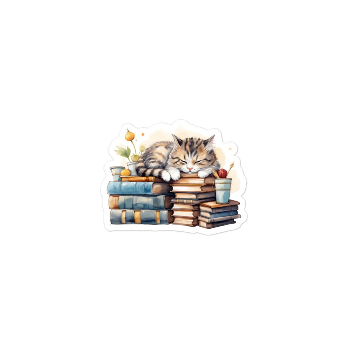 Cat Sleeping on Books Sticker, Bookworm, Kitty, Cat Nap, Relaxing ...
