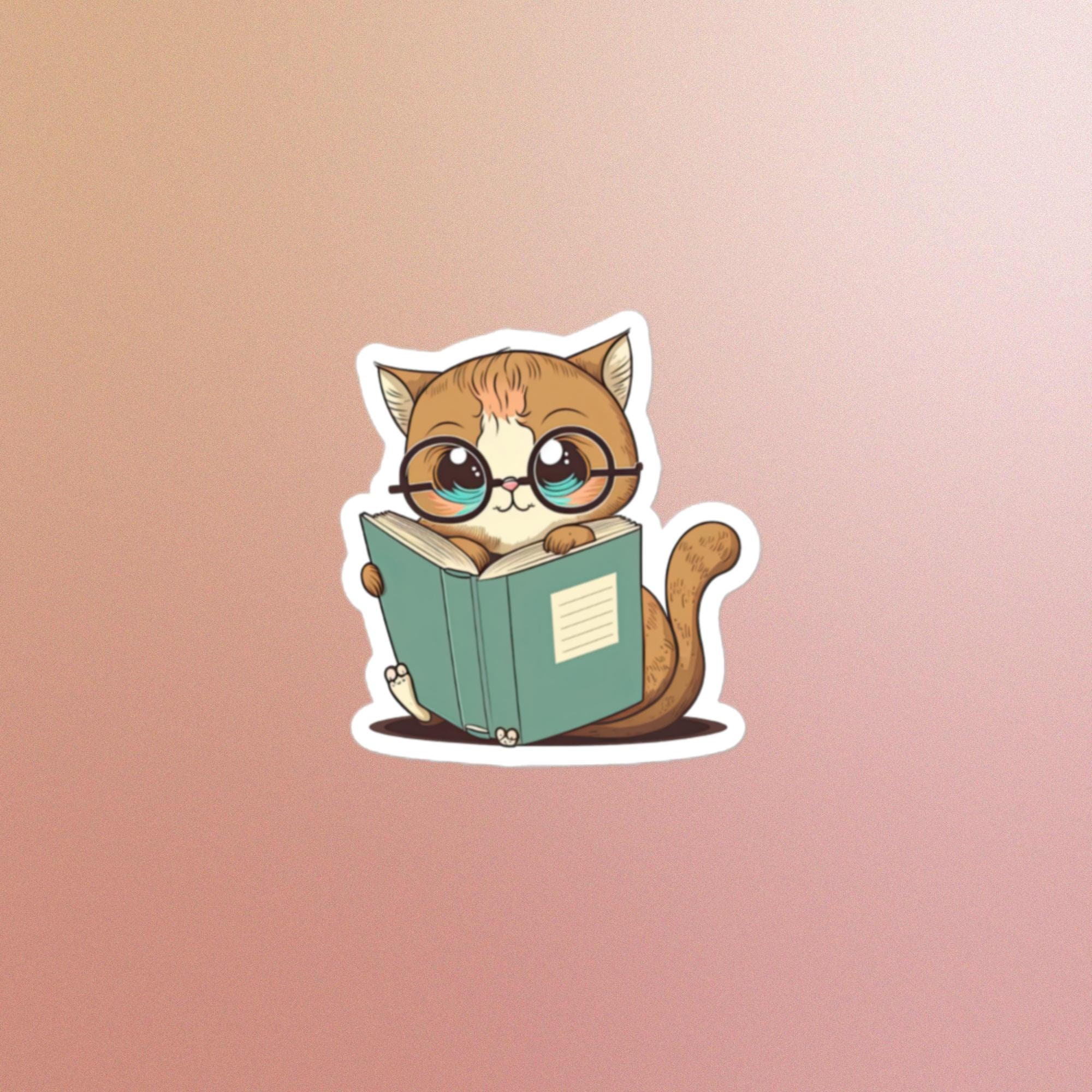 Funny Cat Reading Book Sticker: Geeky Bookworm Kitty - Etsy