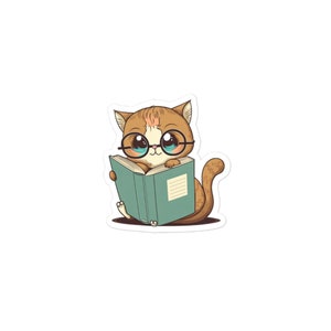 Funny Cat Reading Book Sticker: Geeky Bookworm Kitty - Etsy