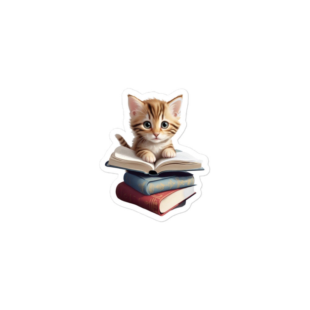 Cat and Books Sticker, Book Lover, Cute Tabby, Book Nerd, Planner ...