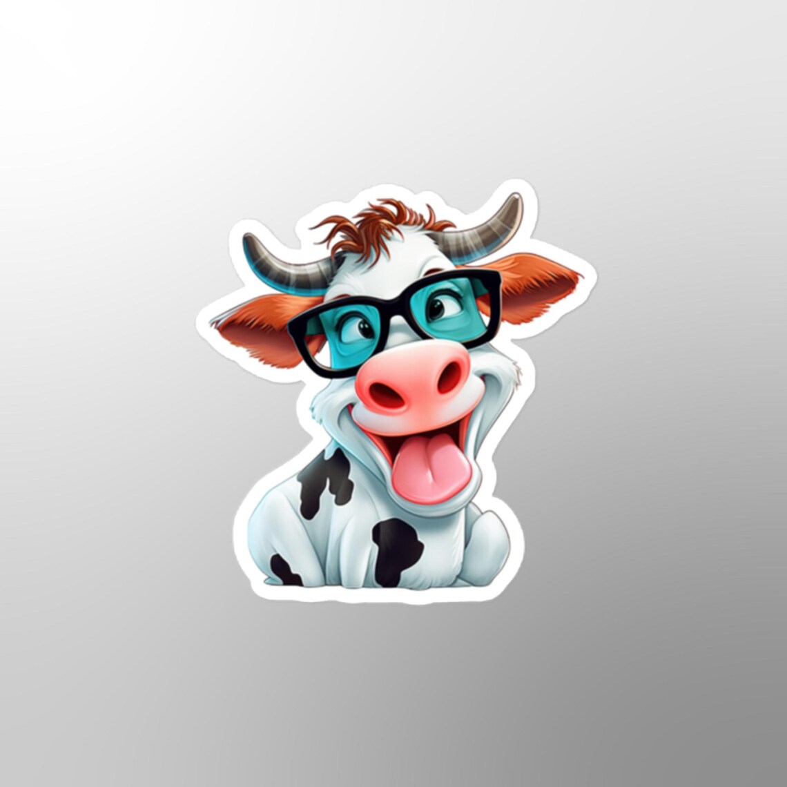 Goofy Cow With Glasses Sticker, Funny, Playful, Cow Lover, Farm Animal ...