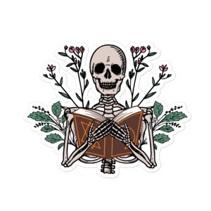 Skeleton Reading Book Sticker, Just One More Chapter, Reader, Librarian ...