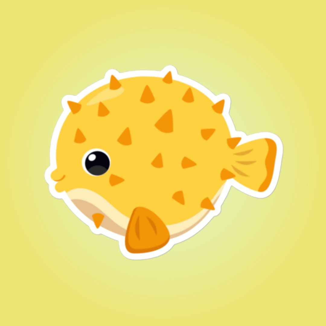 Puffer Fish Sticker, Aquatic, Cute, Tropical, Yellow Fish, Marine ...