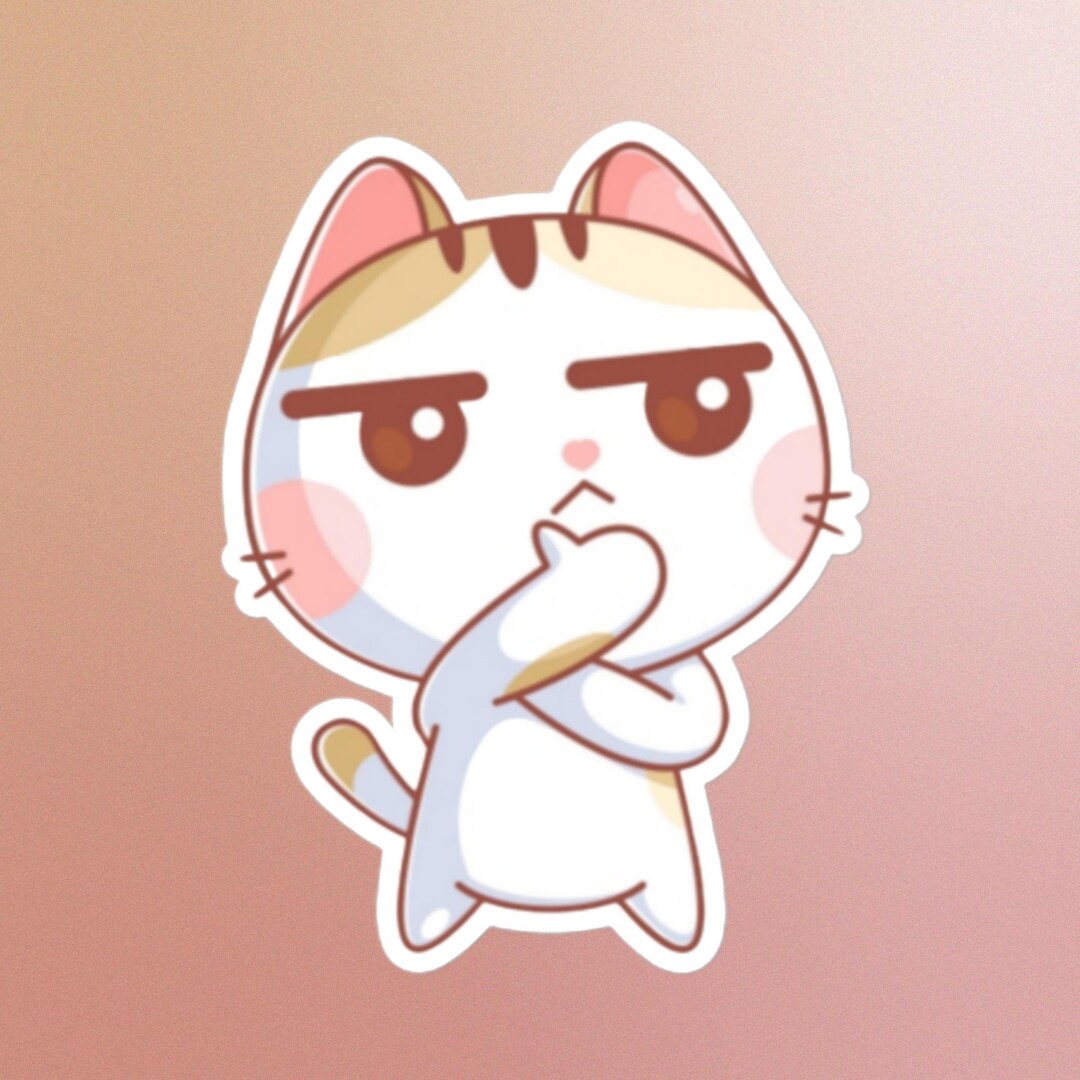 Thinking Cat Sticker, Thoughtful, Stress Relief, Self Reflection ...