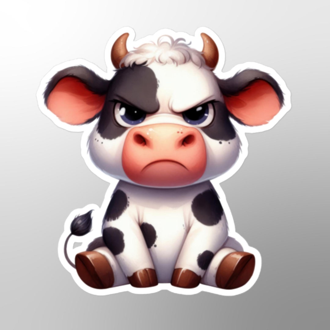 Grumpy Cow Sticker, Silly, Farm Animal, Bovine, Moody Cow, Funny Cow ...