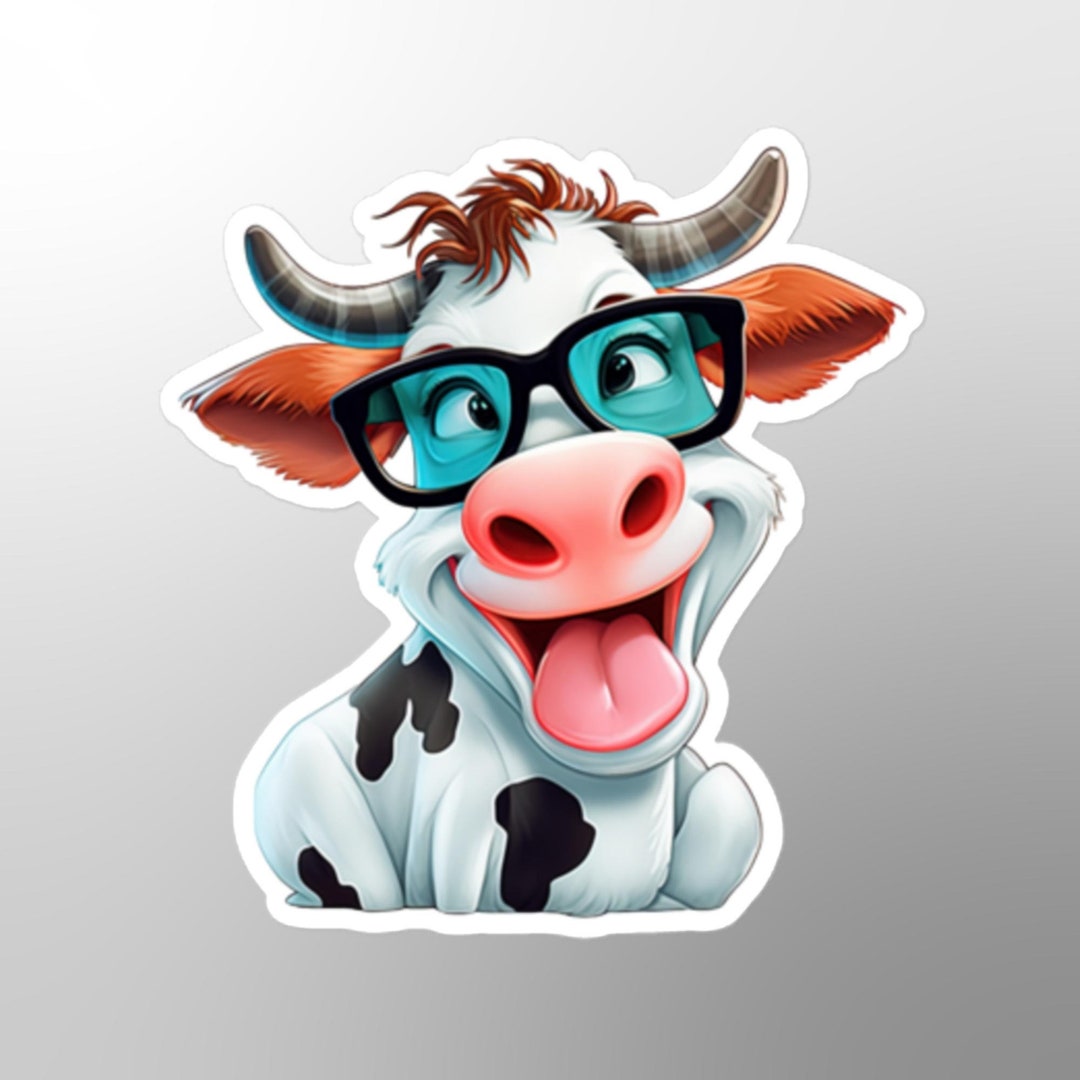 Goofy Cow With Glasses Sticker, Funny, Playful, Cow Lover, Farm Animal ...