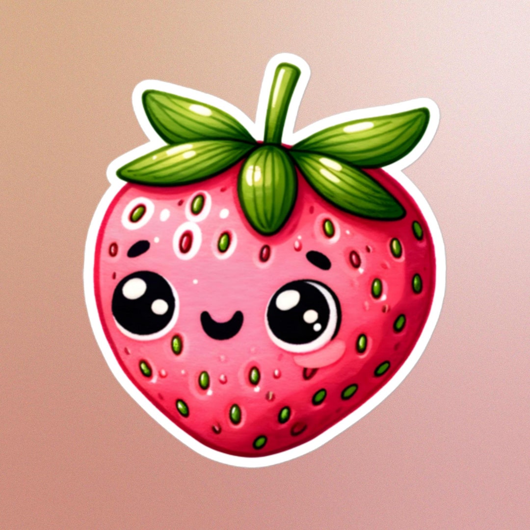 Strawberry Sticker, Happy, Smiling, Cute Fruit, Happy Berry, Kawaii ...
