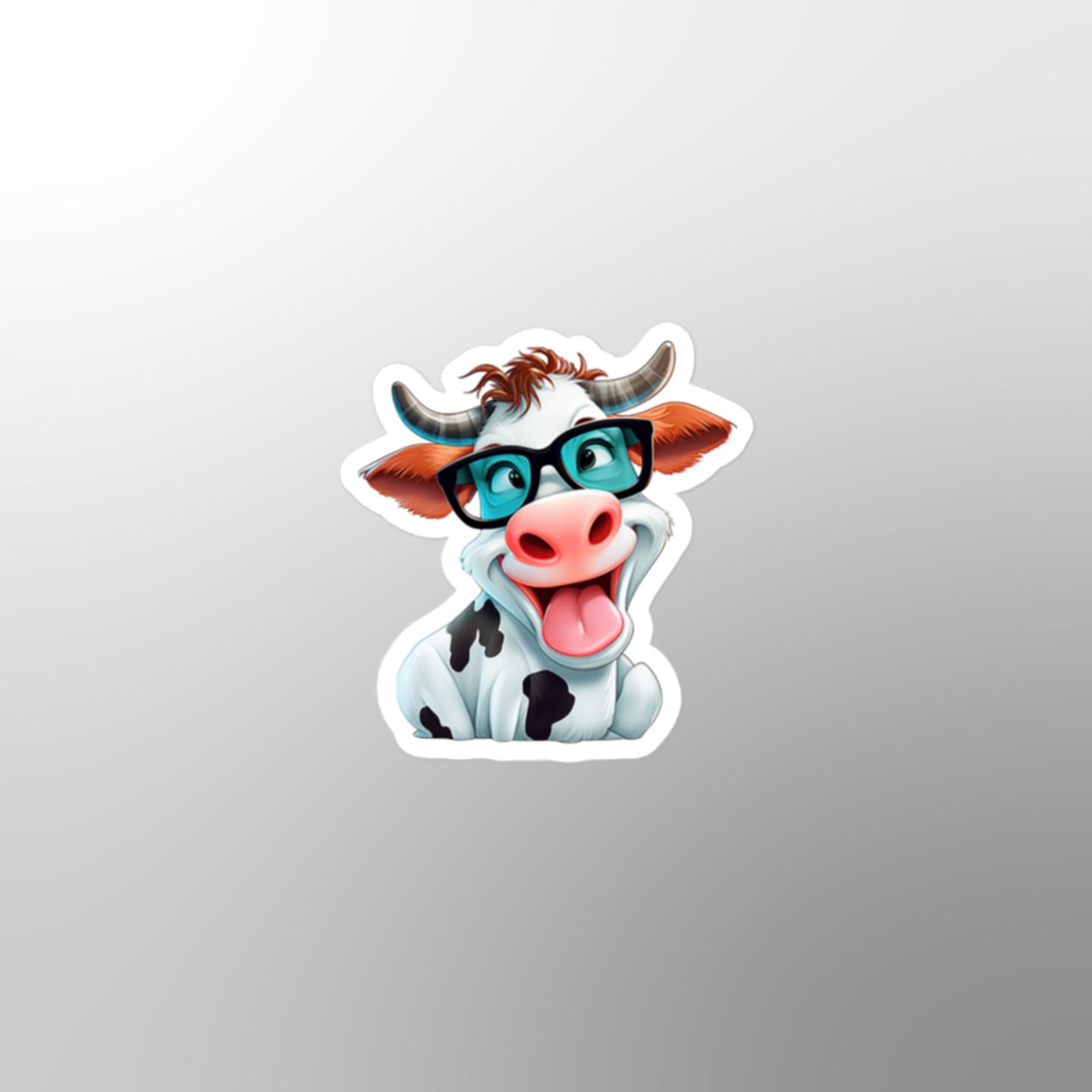 Goofy Cow With Glasses Sticker, Funny, Playful, Cow Lover, Farm Animal ...