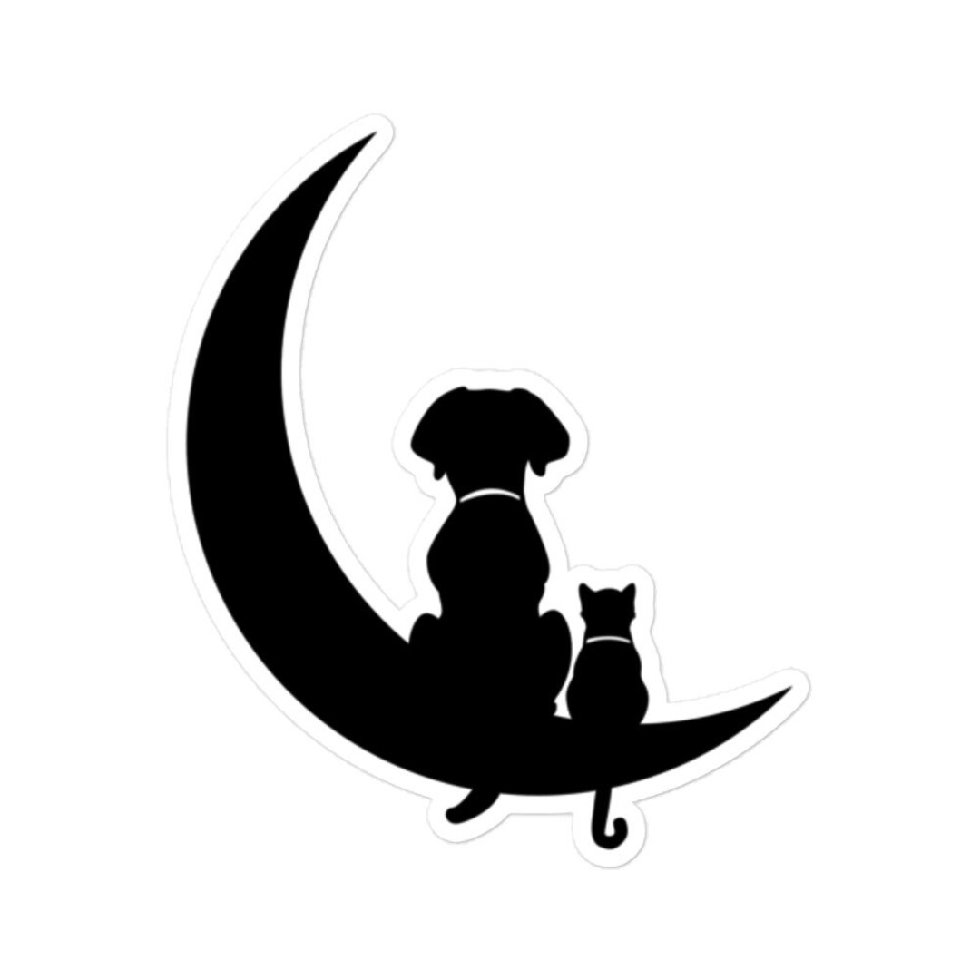 Cat Dog Moon Sticker, Half Moon, Night Sky, Best Friends, Moonlit ...