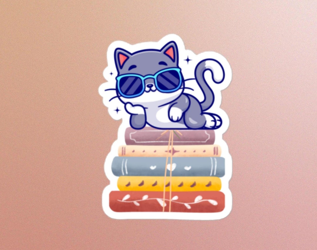 Cat & Books Sticker, Funny, Cool, Kitty, Cat Sticker, Book Lovers Decal ...