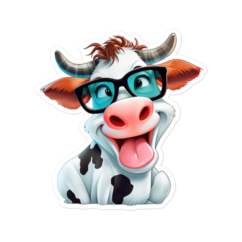 Goofy Cow With Glasses Sticker, Funny, Playful, Cow Lover, Farm Animal ...