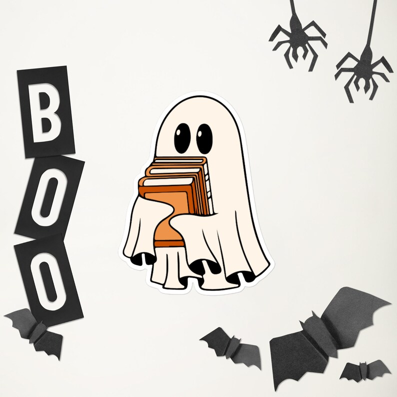 Funny Ghost Bubble-free Stickers, Ghost Holding Books, Bookish ...