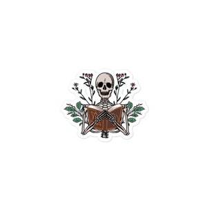 Skeleton Reading Book Sticker, Just One More Chapter, Reader, Librarian ...