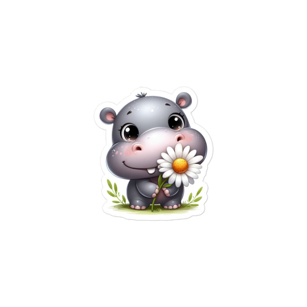 Hippo Sticker, Cute, Daisy, Flowers, Hippopotamus, Animal Art, Adorable ...
