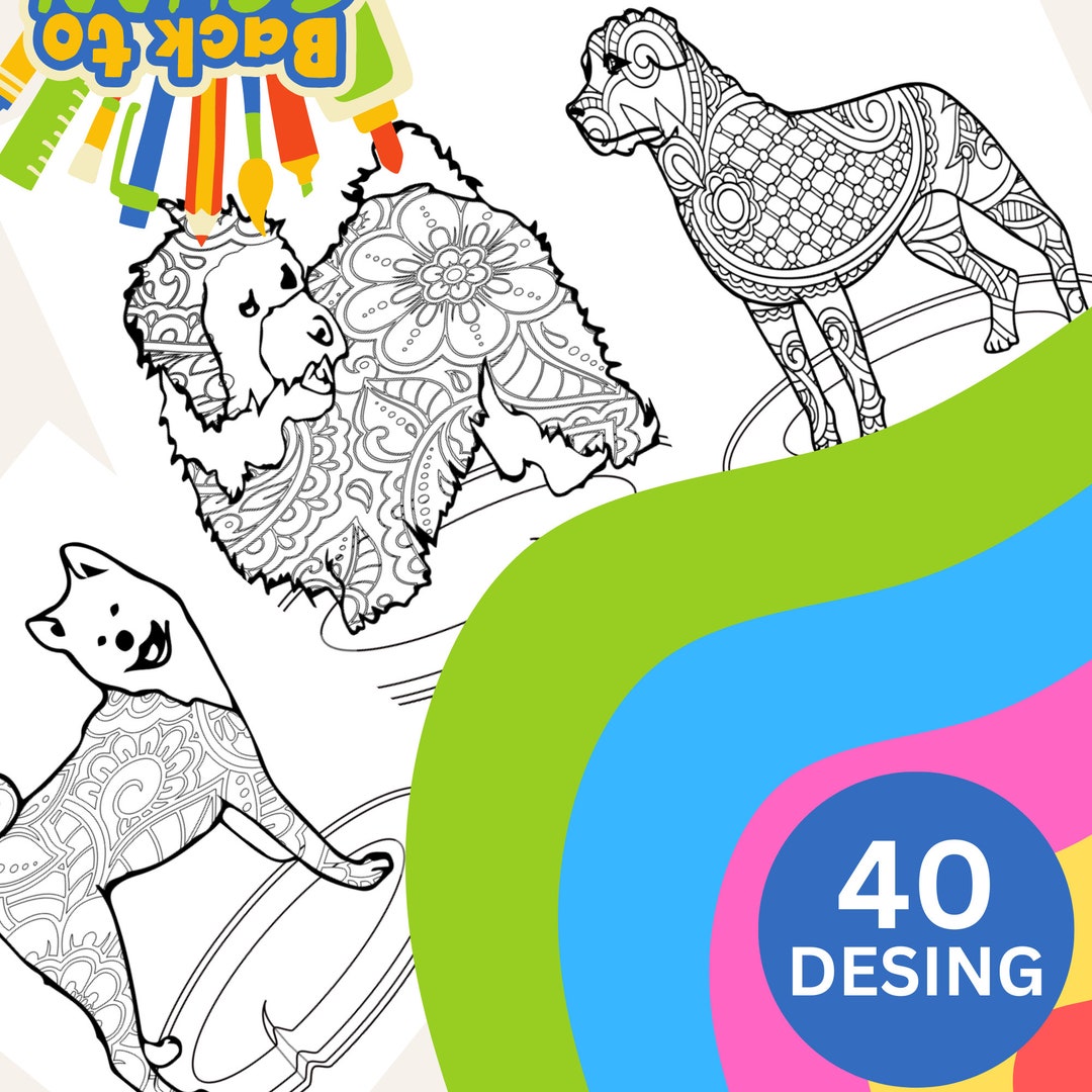 Cute Dogs Mandala Coloring Page Kids - Etsy