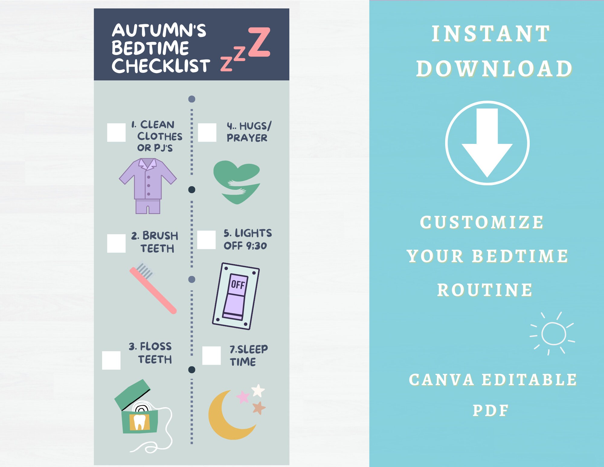 Kids Bedtime Routine Easy Schedule Bedtime Routine - Etsy