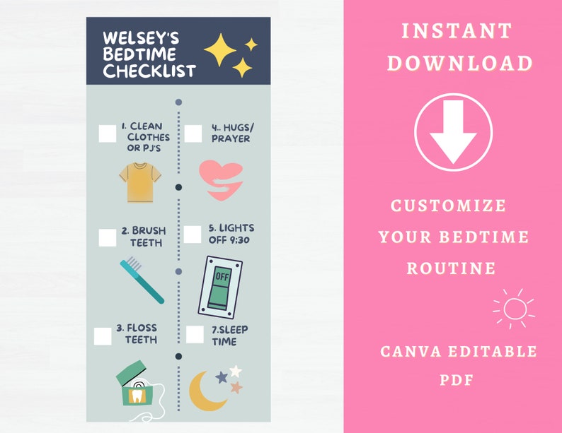 Kids Bedtime Routine Easy Schedule Bedtime Routine - Etsy