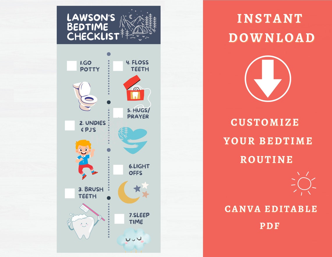Kids Bedtime Routine Easy Schedule Bedtime Routine - Etsy