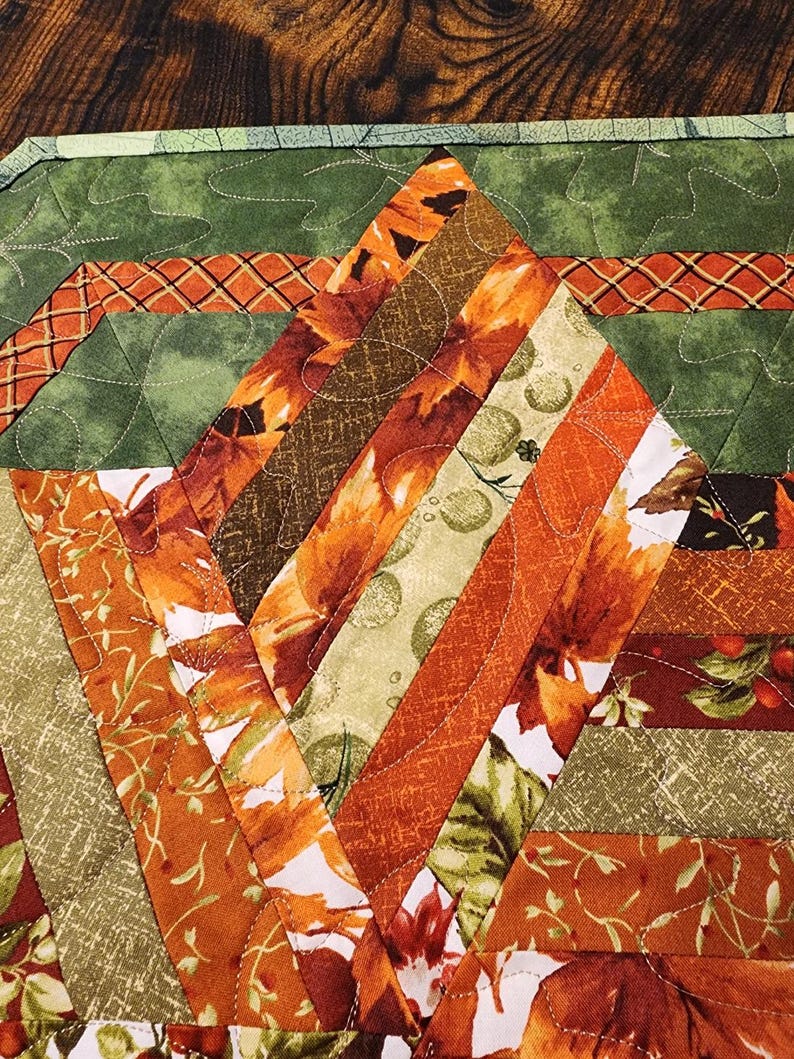 Fall Quilted Embroidered Octagon Table Topper Runner - Etsy