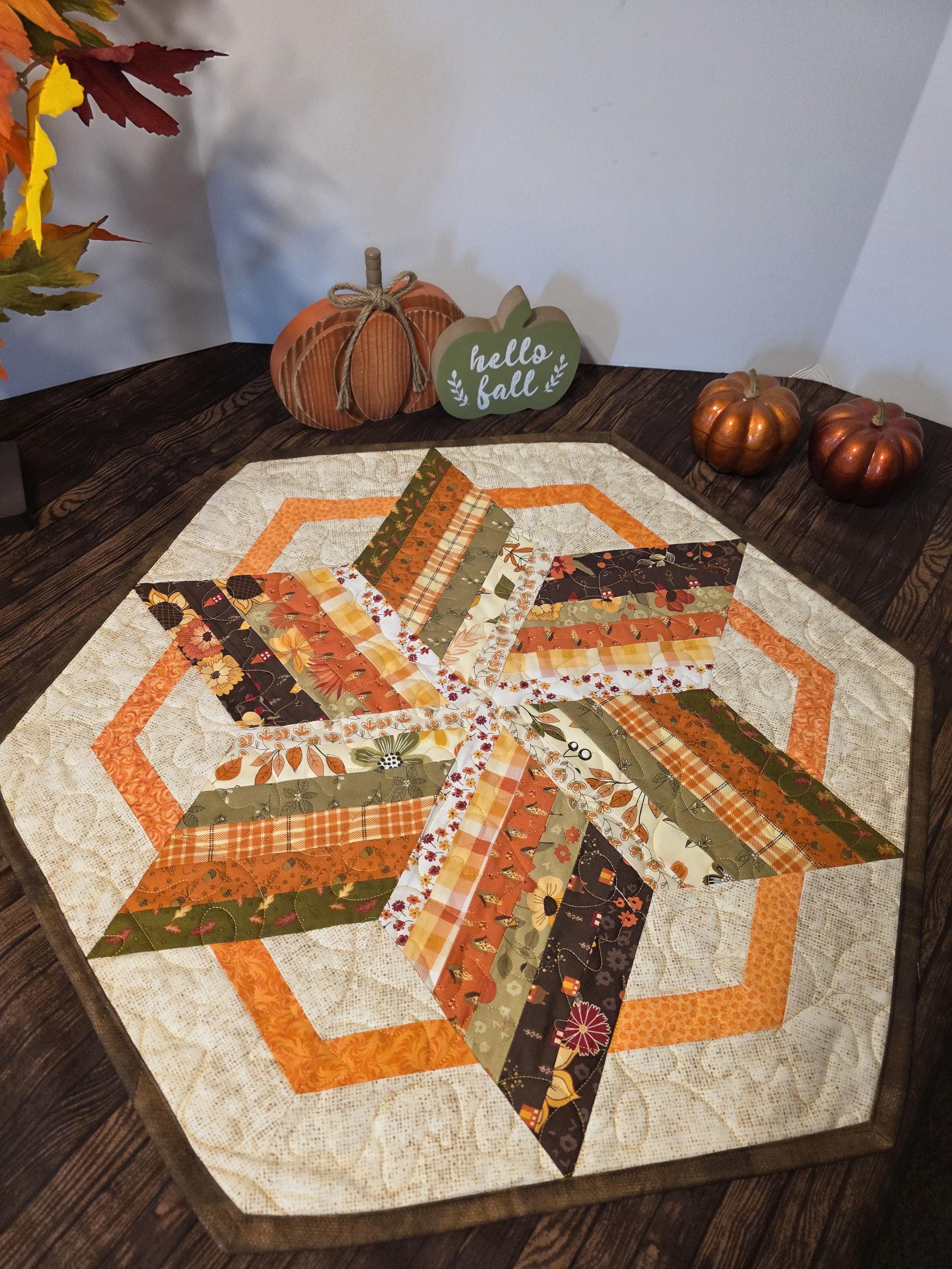 Fall Autumn Quilted Hexagon Table Topper Runner - Etsy