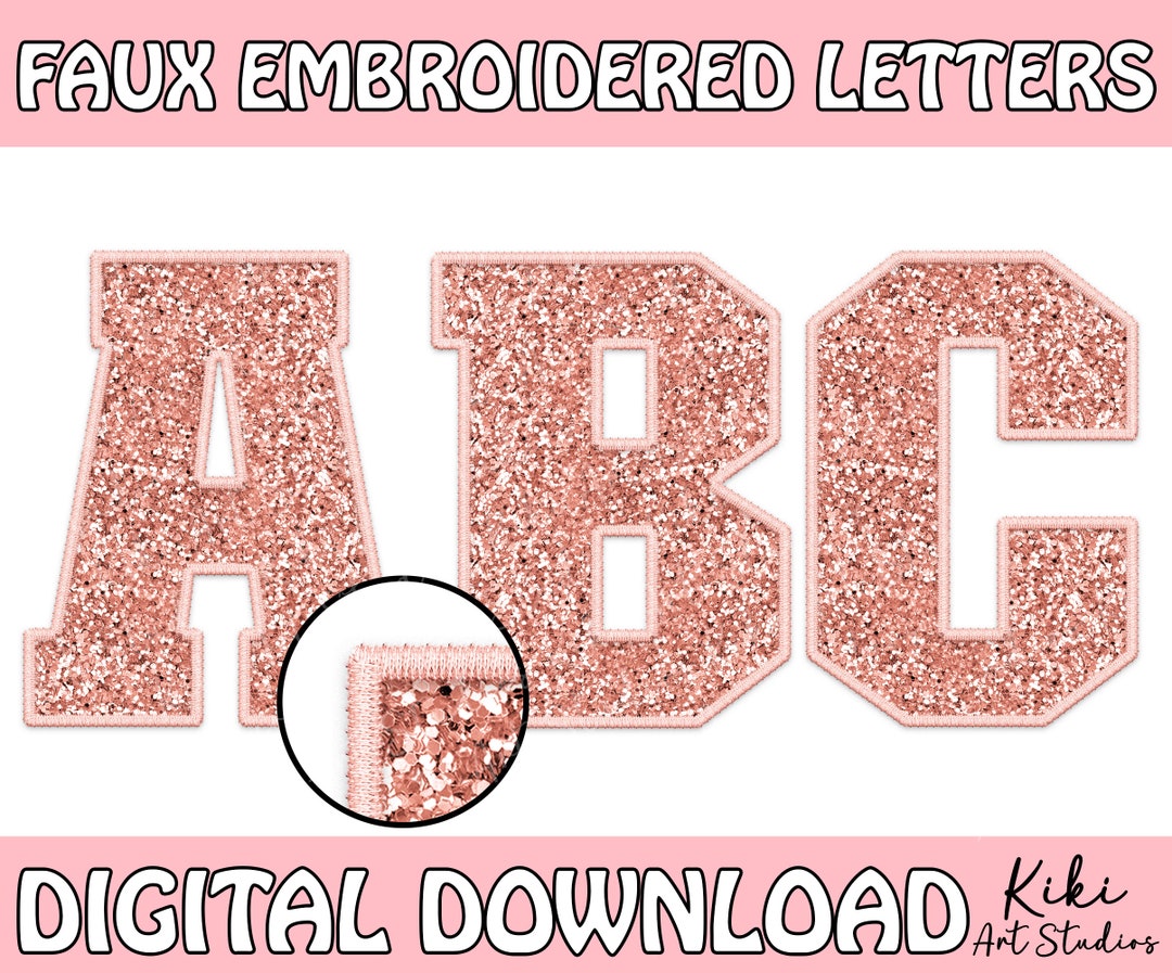 Rose Gold Embroidered Letters, Faux Embroidered Sport Letters, Alphabet ...