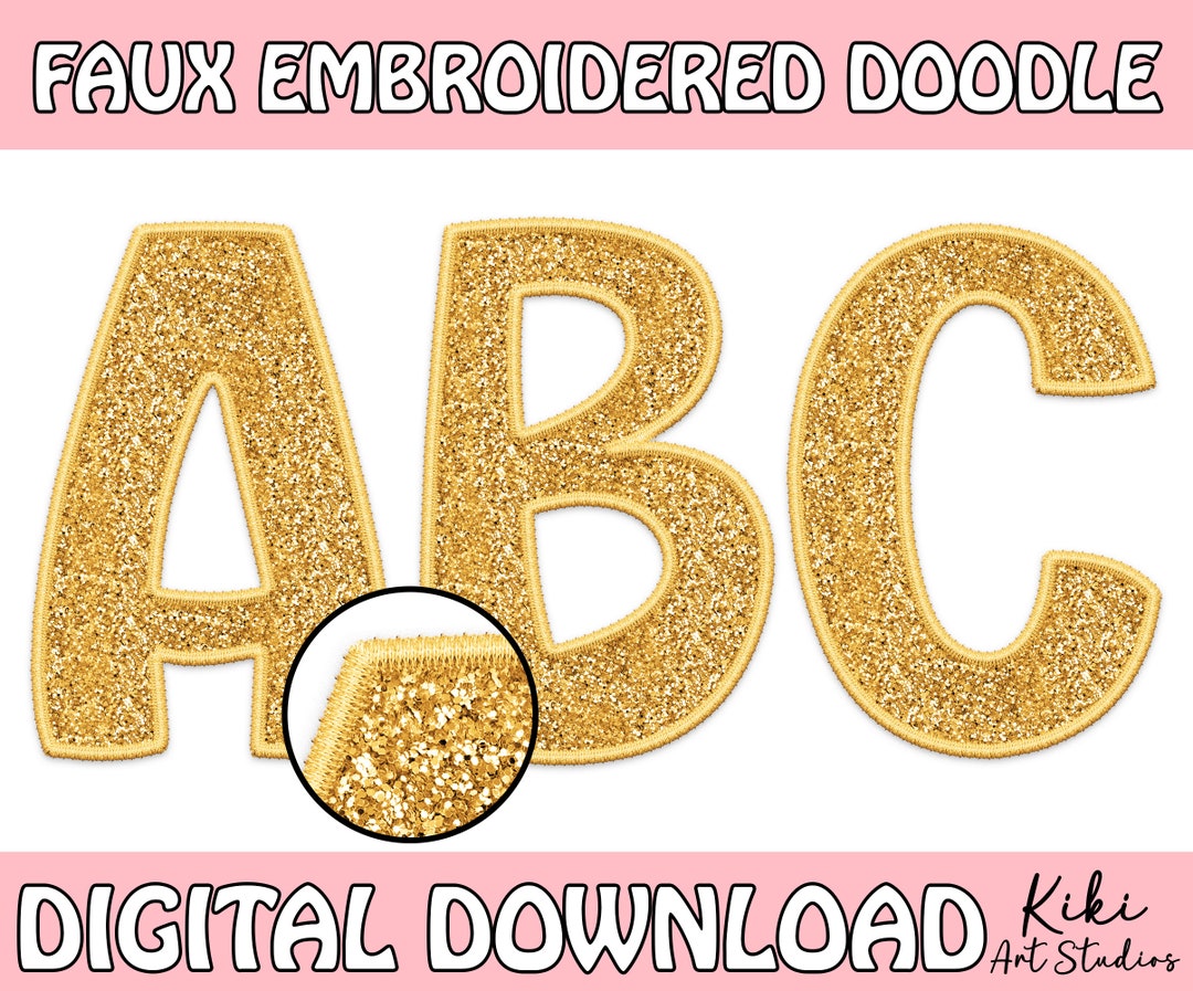 Gold Embroidered Letters, Faux Embroidered Doodle Letters, PNG Alphabet ...