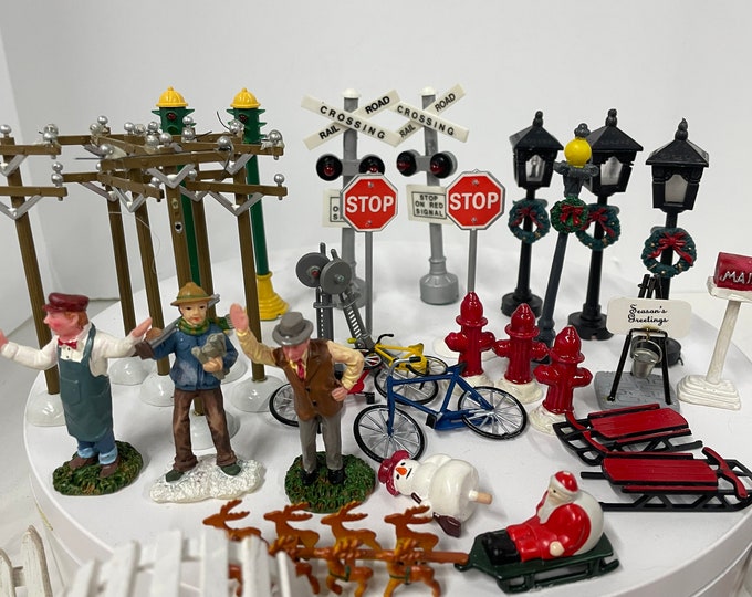 Miniature Pieces LOT, Christmas Village Pieces, Railroad, Bikes, You ...