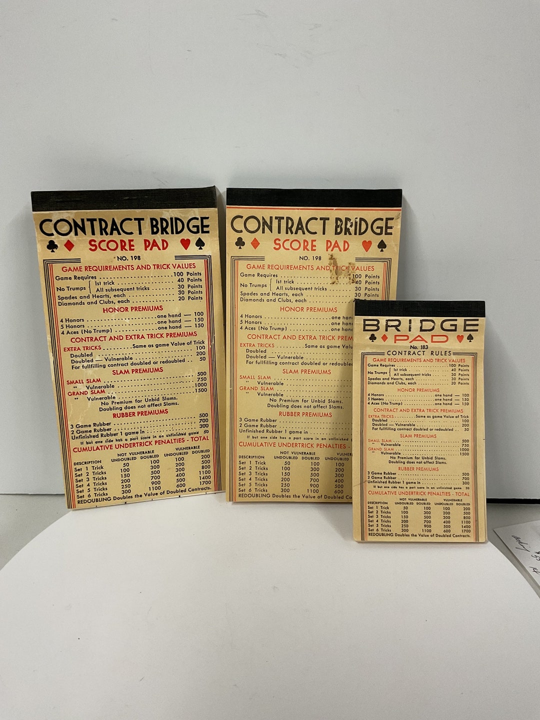 Vintage Contract Bridge Score Pads - Set of 3 Ephemera - Etsy