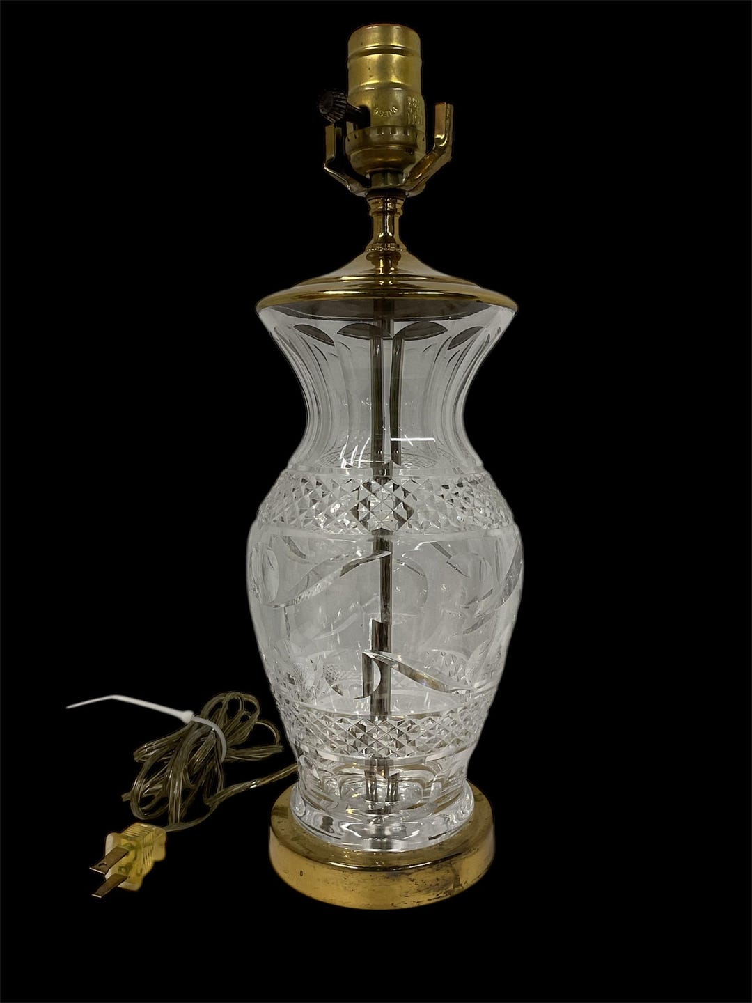 Vintage Waterford Kenmare Irish Cut Crystal 14” Table Lamp Goldtone ...