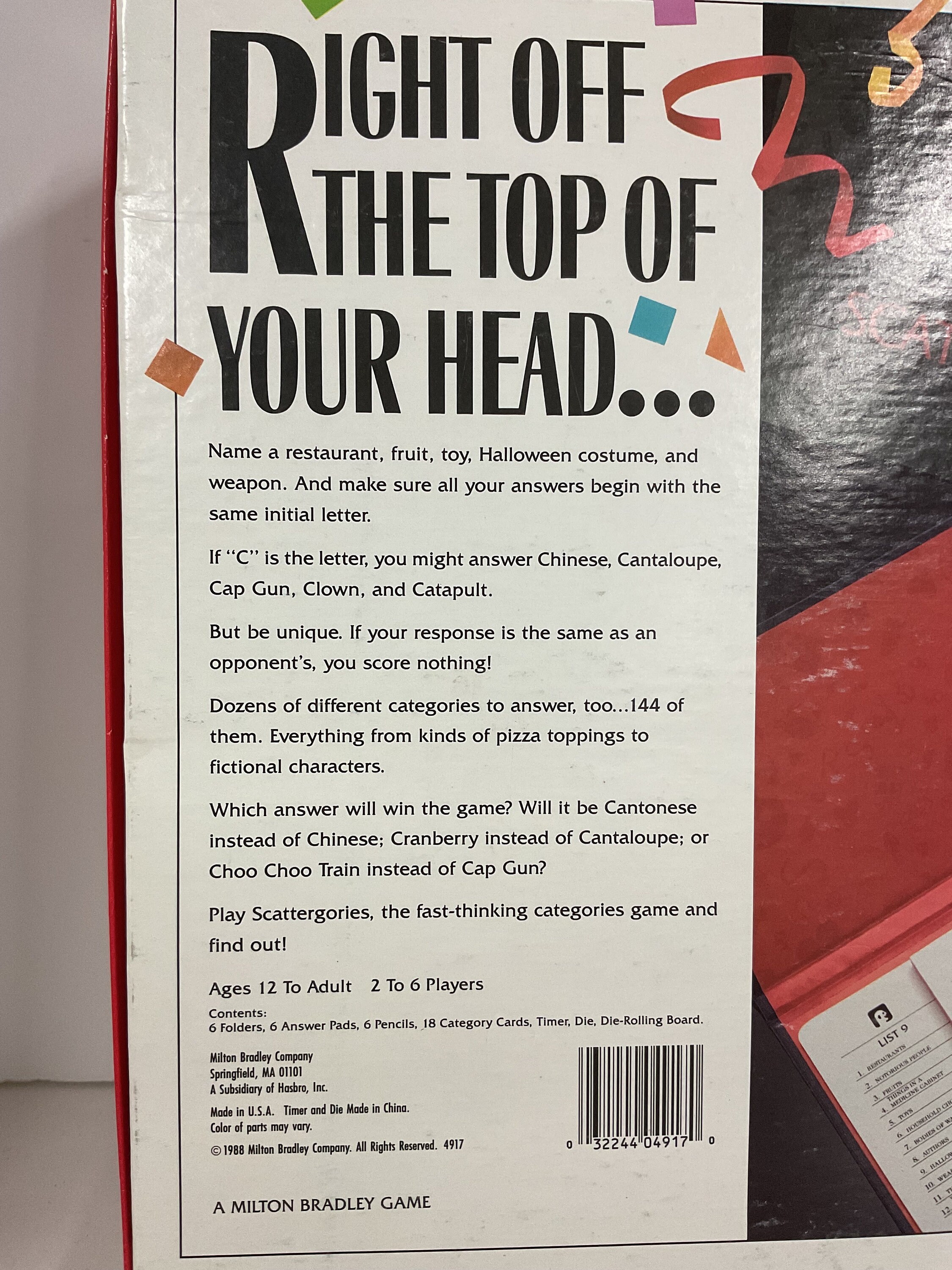 Vintage Scattergories Board Game by Milton Bradley 1988 COMPLETE Made ...