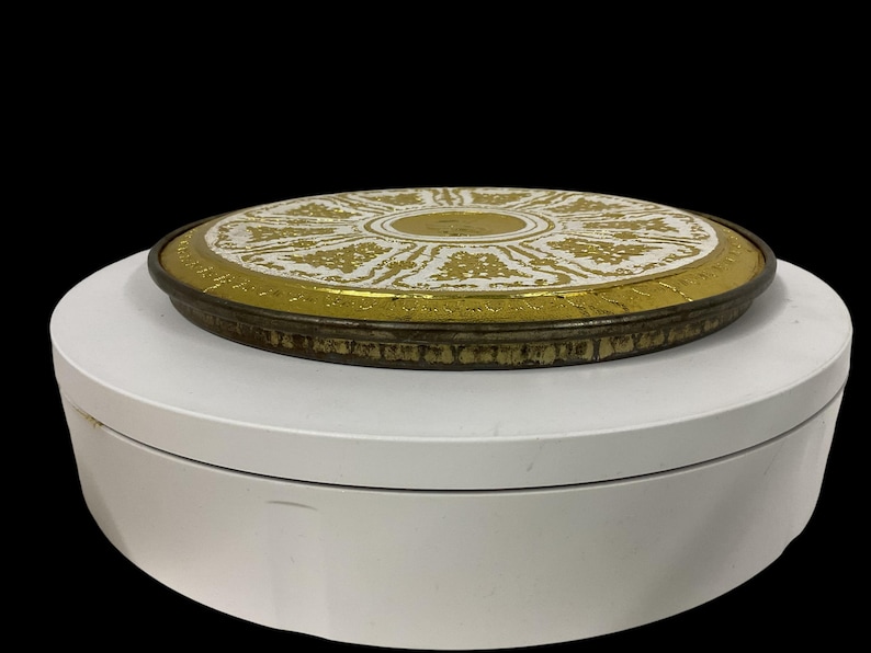 Vintage Collectable Guildcraft Decorative Tin Container Gold White ...