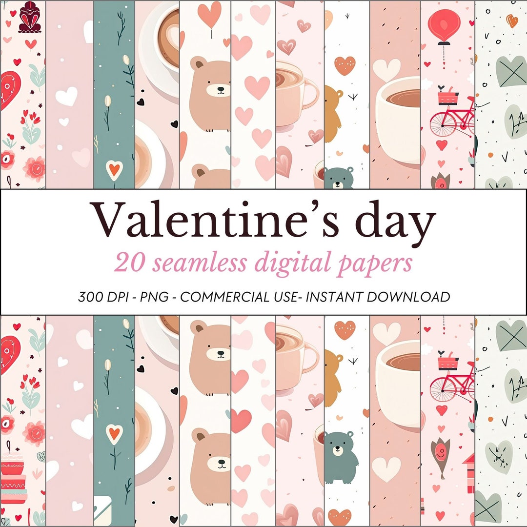 20 Valentines Themed Digital Papers, Seamless Patterns, Free Commercial ...