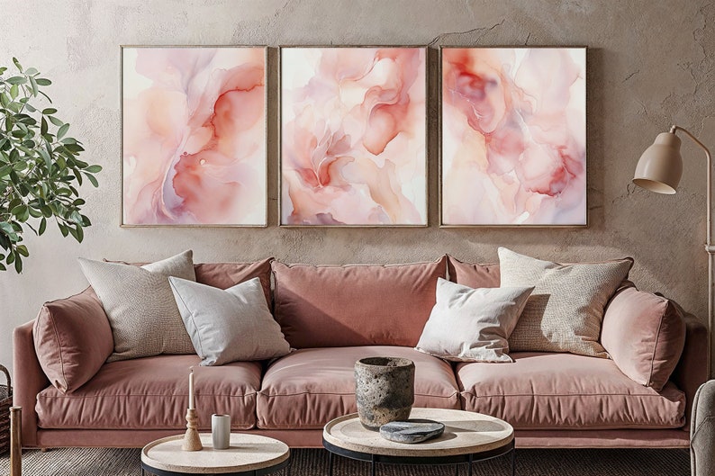 Pretty in Pink: Abstract Digital Wall Art Set - Elevate Your Space With ...