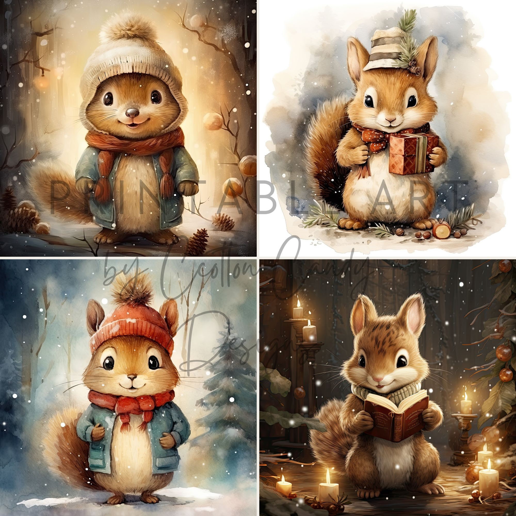 Christmas Squirrel Clipart 12 High Quality Pngs & Jpgs, Merry Christmas ...