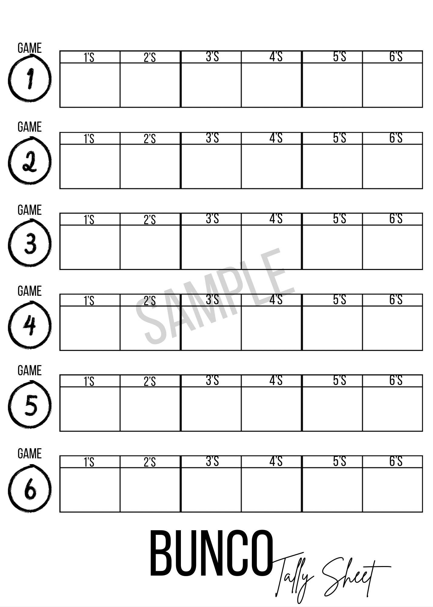 Printable Bunco Sheet and Talley Sheet. Bunco Game Ideas. Girls Night ...