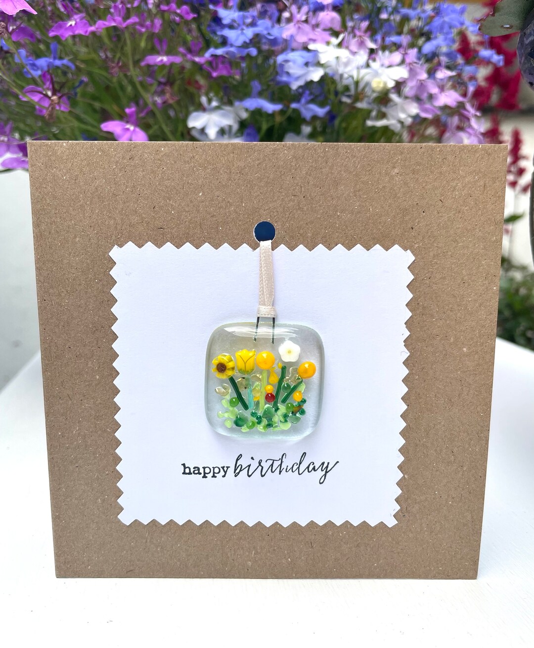 Handmade Fused Glass Happy Birthday Greetings Card With Detachable ...