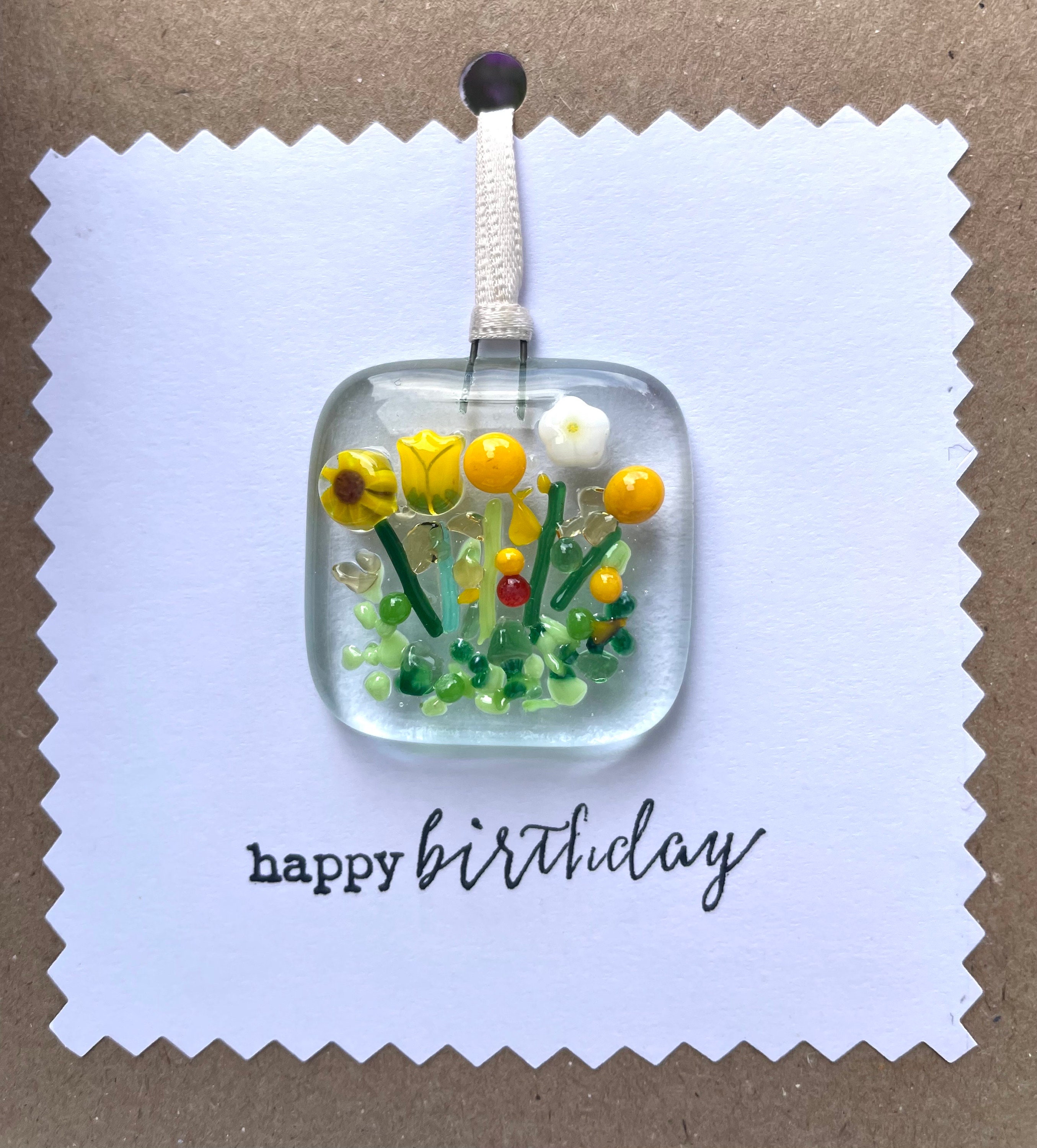 Handmade Fused Glass Happy Birthday Greetings Card With Detachable ...