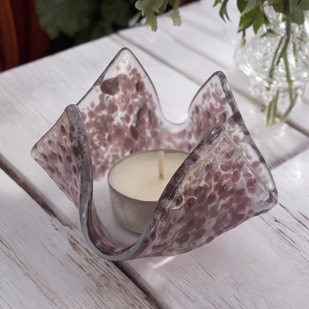 Handmade Fused Glass Tea Light Holder: Purple Violet Design - Etsy