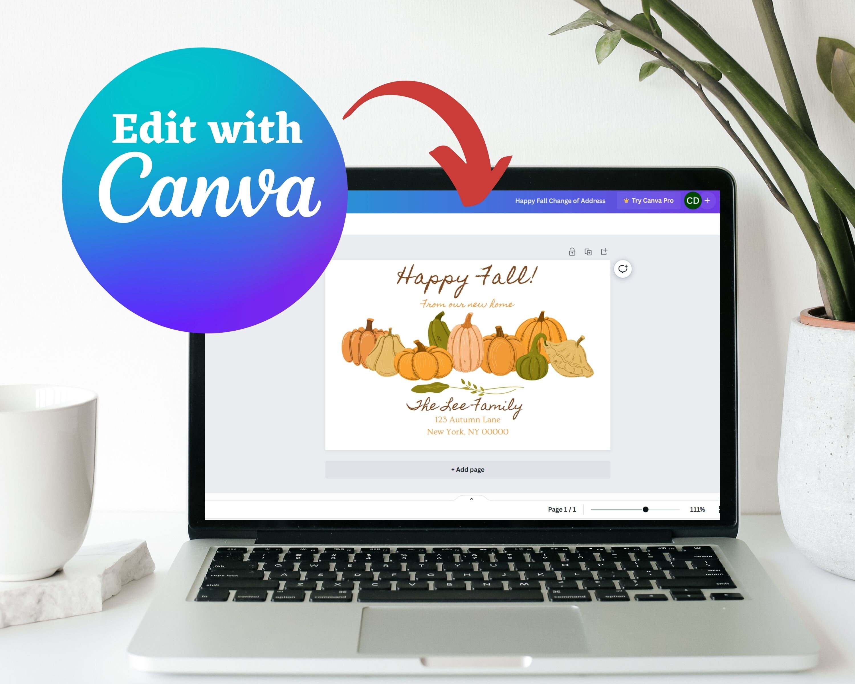 Change of Address Card, Digital Download, Happy Fall, Pumpkin, Seasonal ...