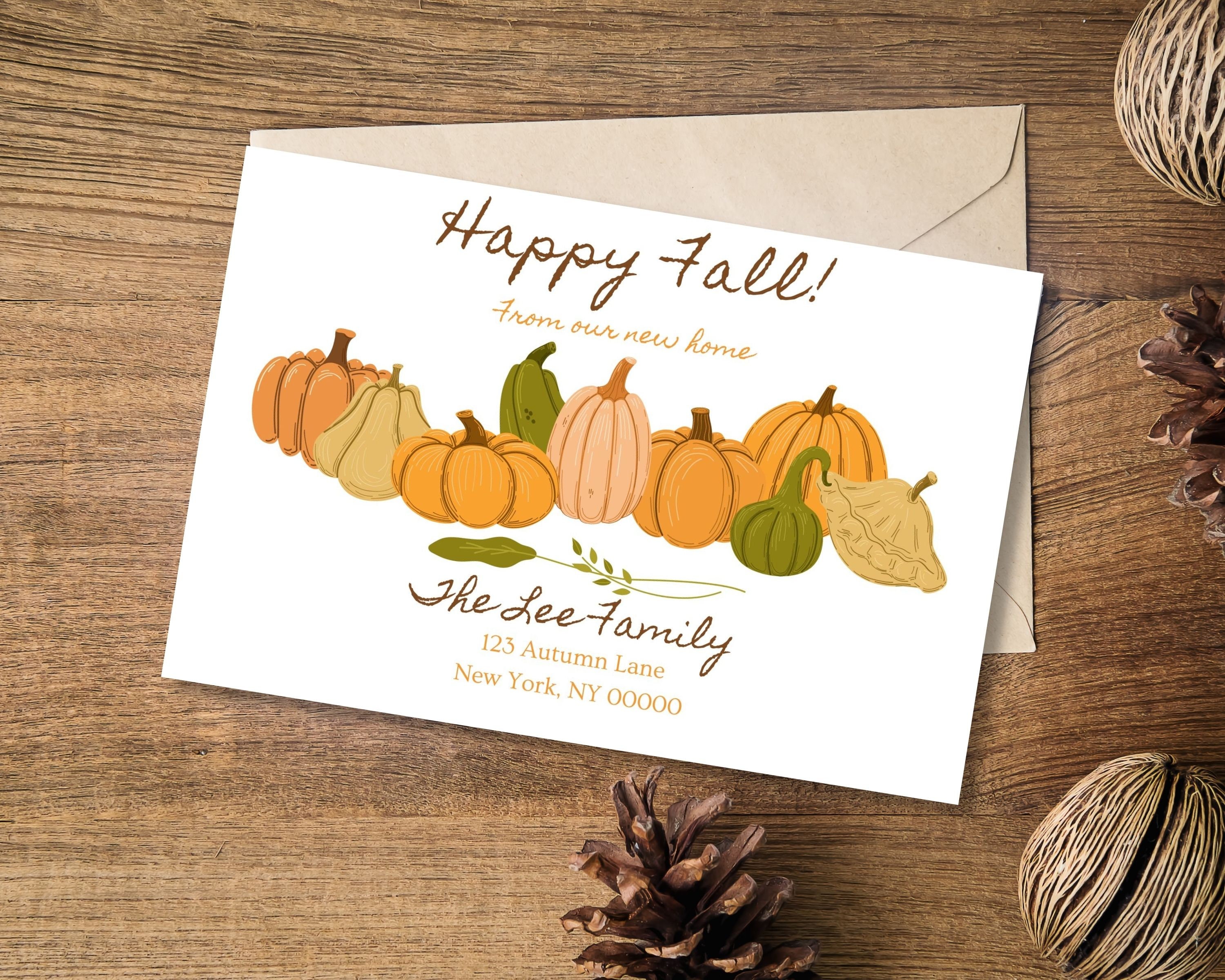 Change of Address Card, Digital Download, Happy Fall, Pumpkin, Seasonal ...