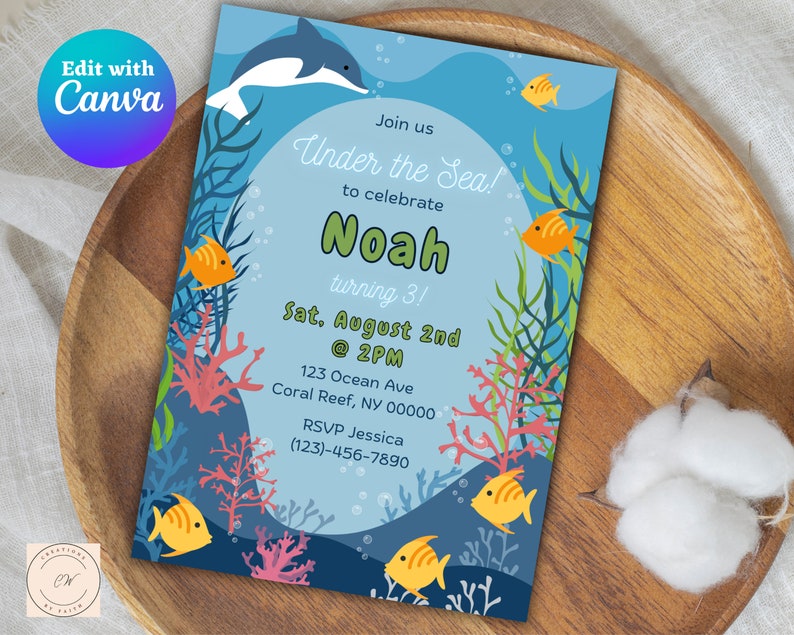 Under the Sea Invitation Editable Oneder the Sea Birthday Invite Sea ...