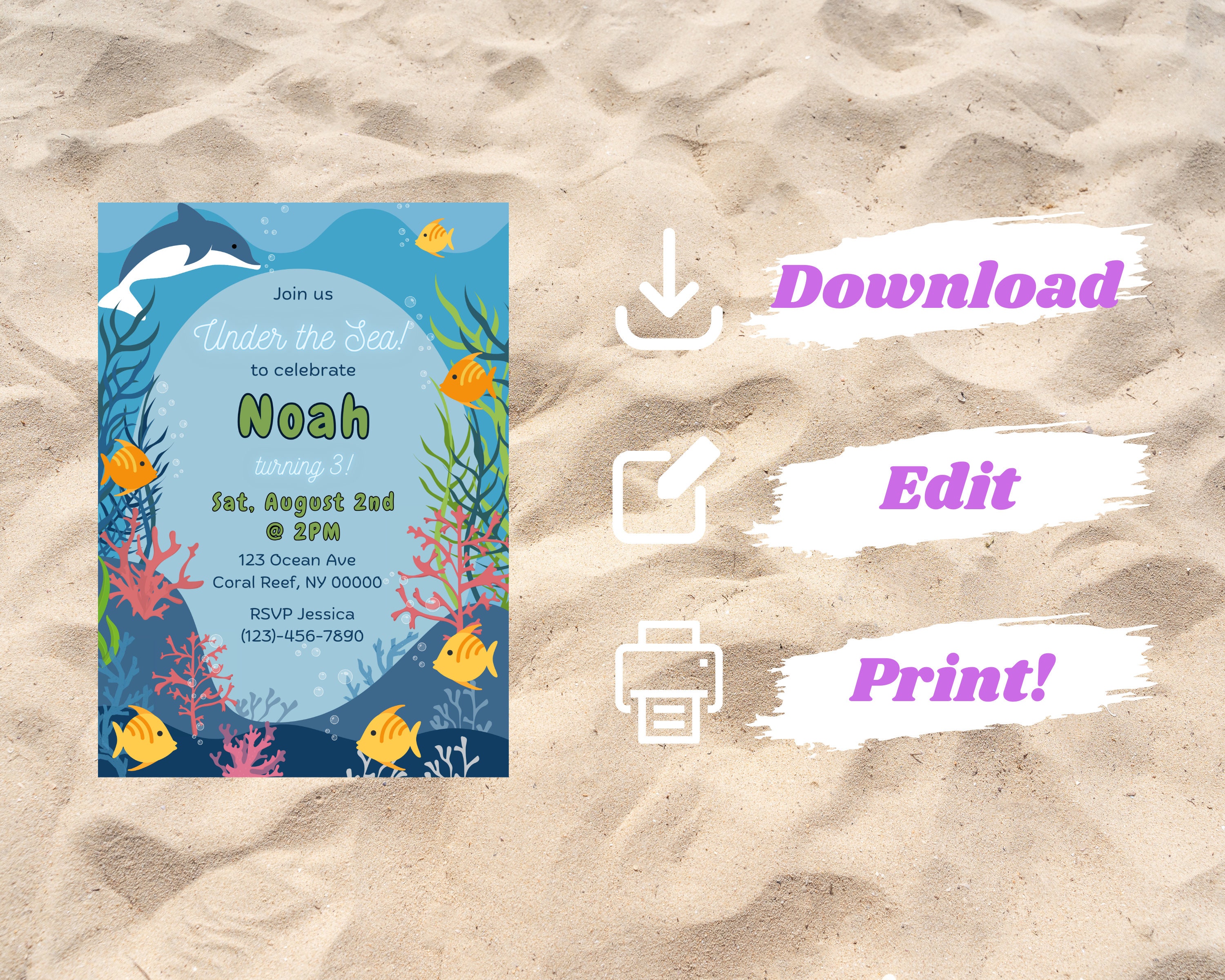 Under the Sea Invitation Editable Oneder the Sea Birthday Invite Sea ...