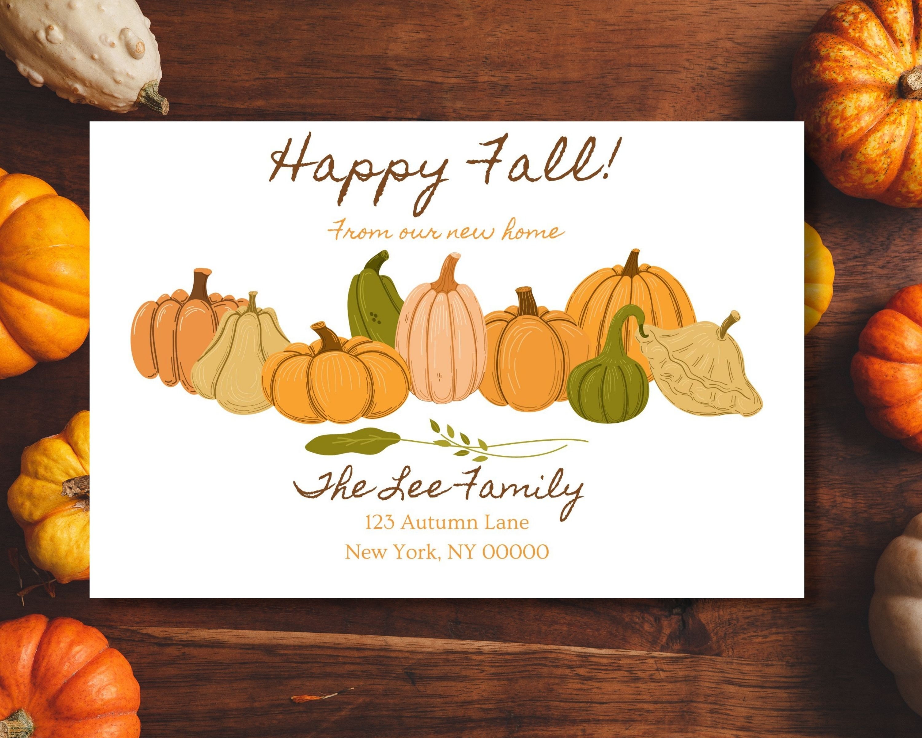 Change of Address Card, Digital Download, Happy Fall, Pumpkin, Seasonal ...